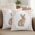 Bunny Plaid Pillow Covers Set of 2, Rustic Farmhouse Beige Checked ...