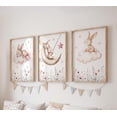 Bunny Prints Wildflowers Wall Art Set Flower Poster Modern Art Moon ...