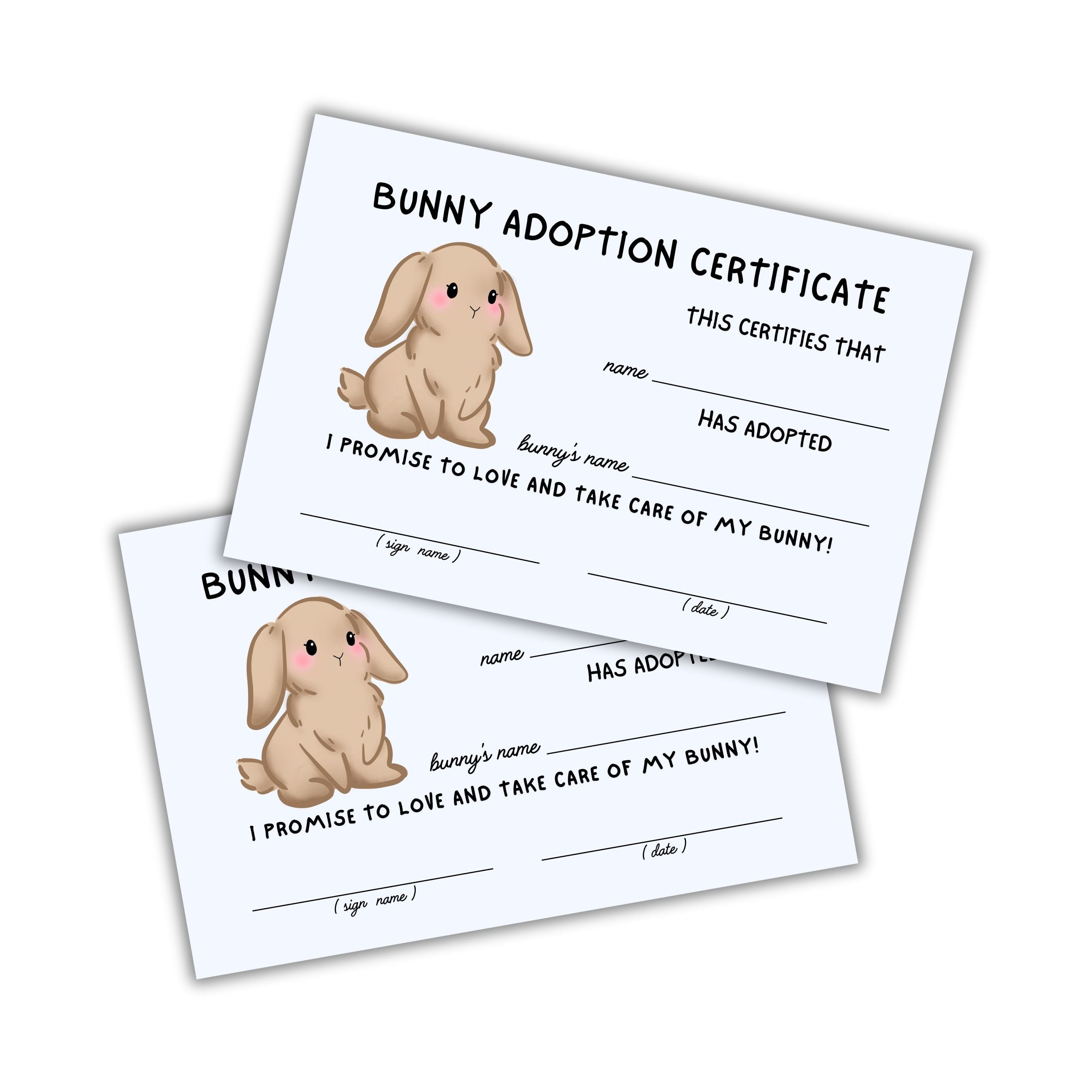 Bunny Rabbit Adoption Certificate 30pk 4x6 Animal Pet Easter Crochet ...