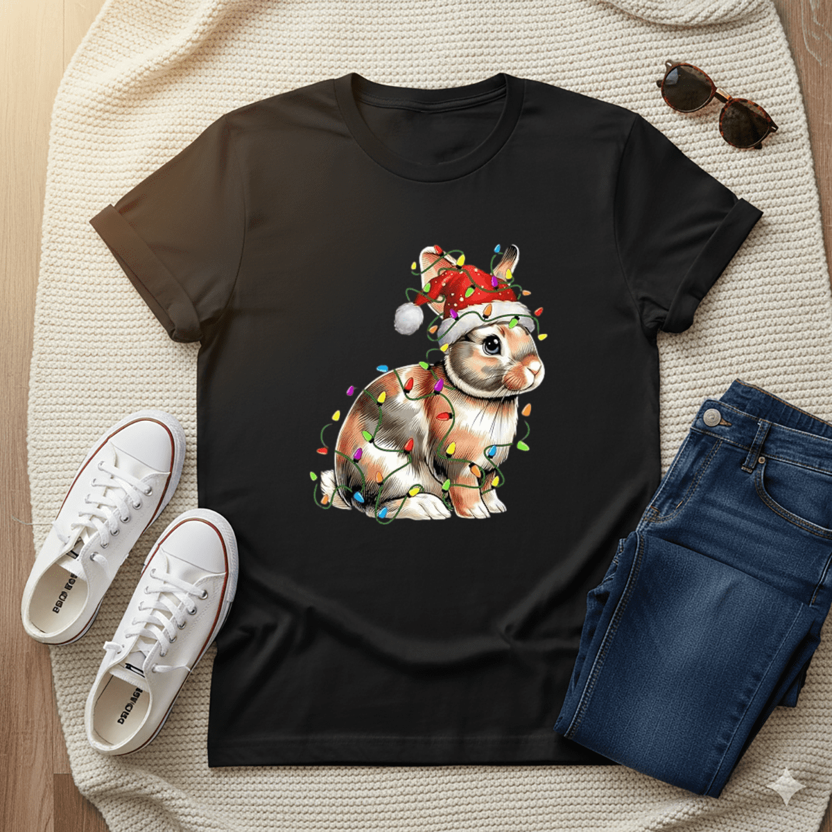 Bunny Rabbit Christmas Tree Lighting Xmas Funny Unisex Tee up to Size ...