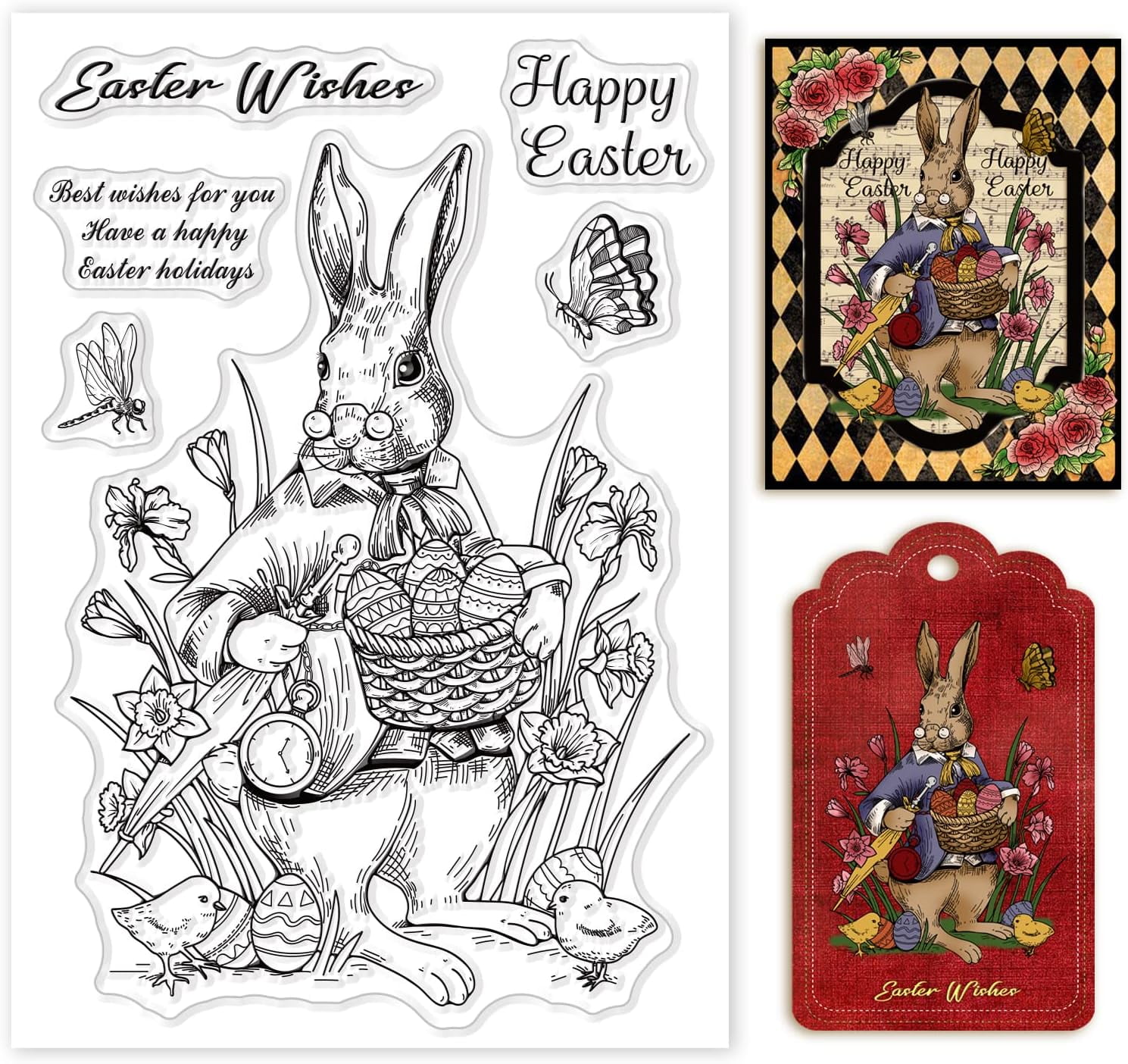 Bunny Rabbit Clear Stamps Happy Easter Eggs Basket Silicone Clear Stamp ...