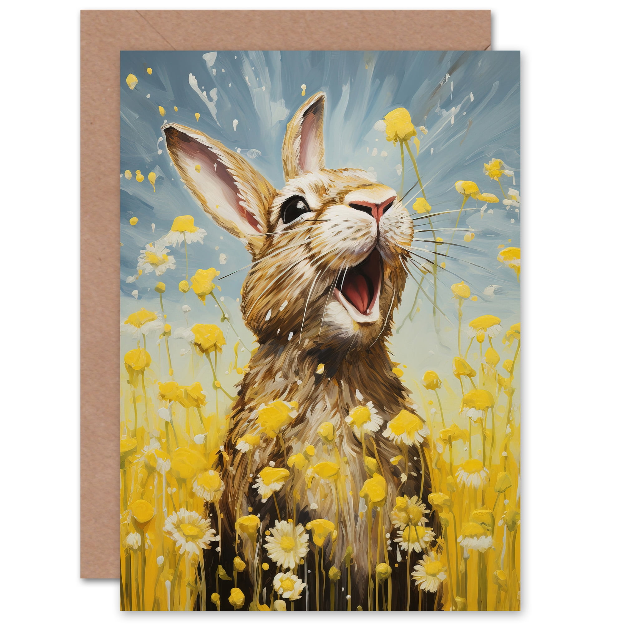 Bunny Rabbit Daisy Flowers Vibrant Summer Meadow for Wife Her Mum ...