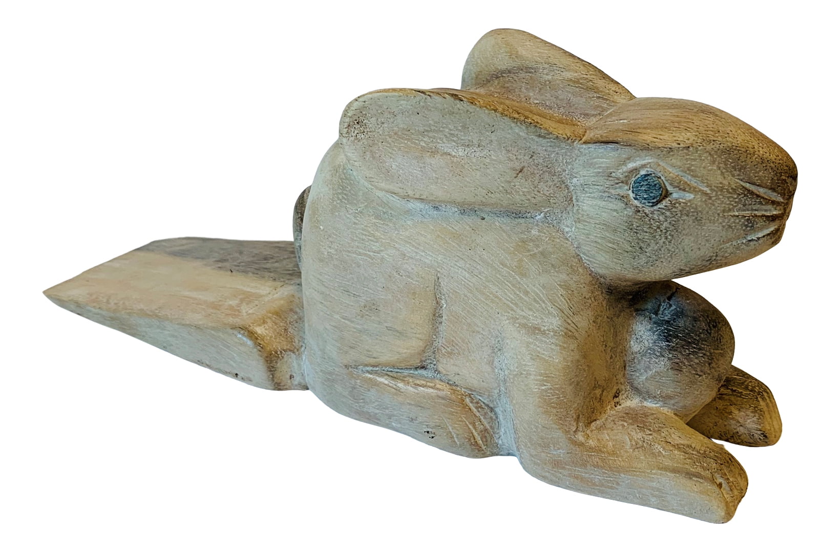 Bunny Rabbit Doorstop Carved Wood Whitewashed Finish - Walmart.com