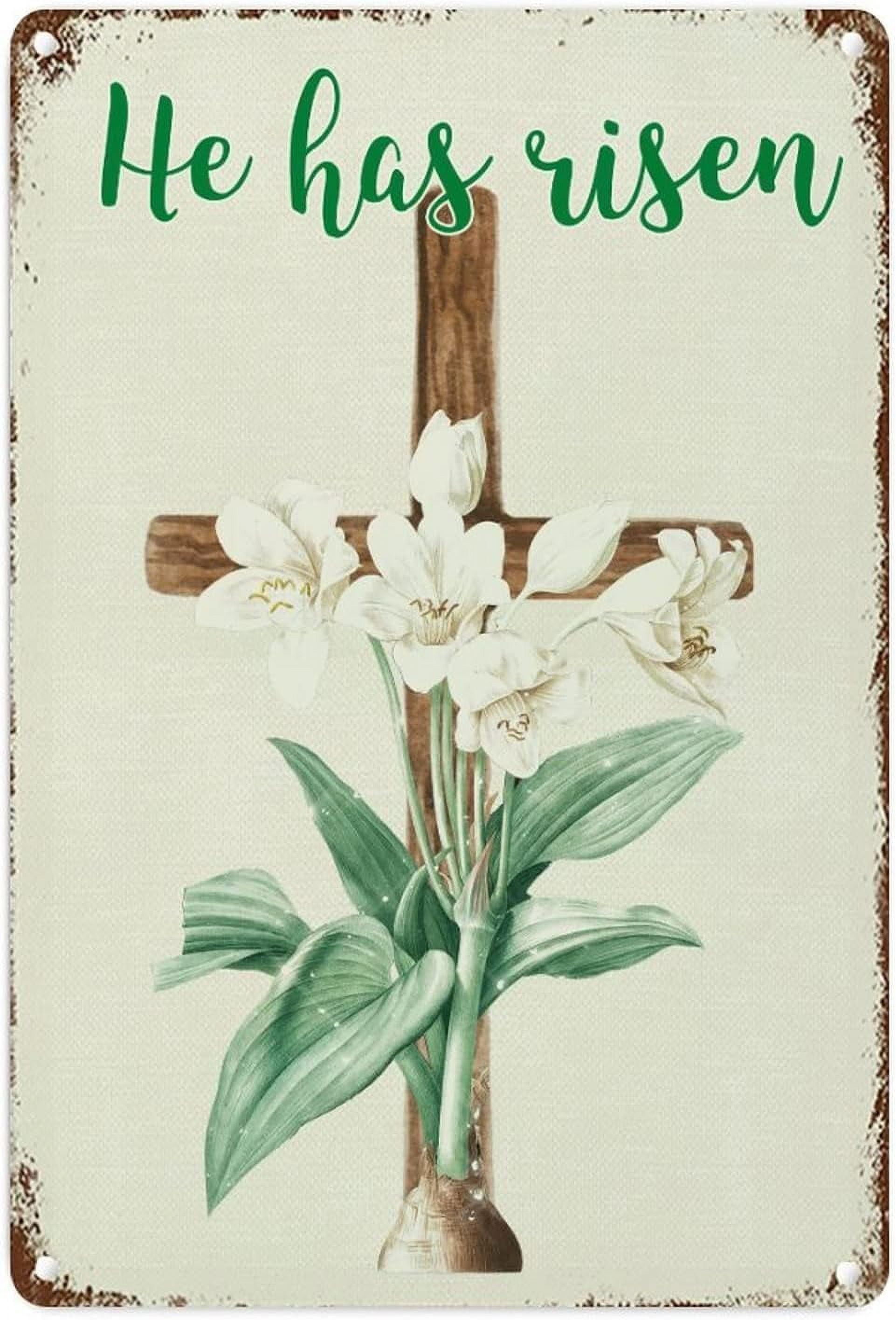 Bunny Rabbit Happy Easter Metal Tin Sign He Is Risen Easter Cross Men ...