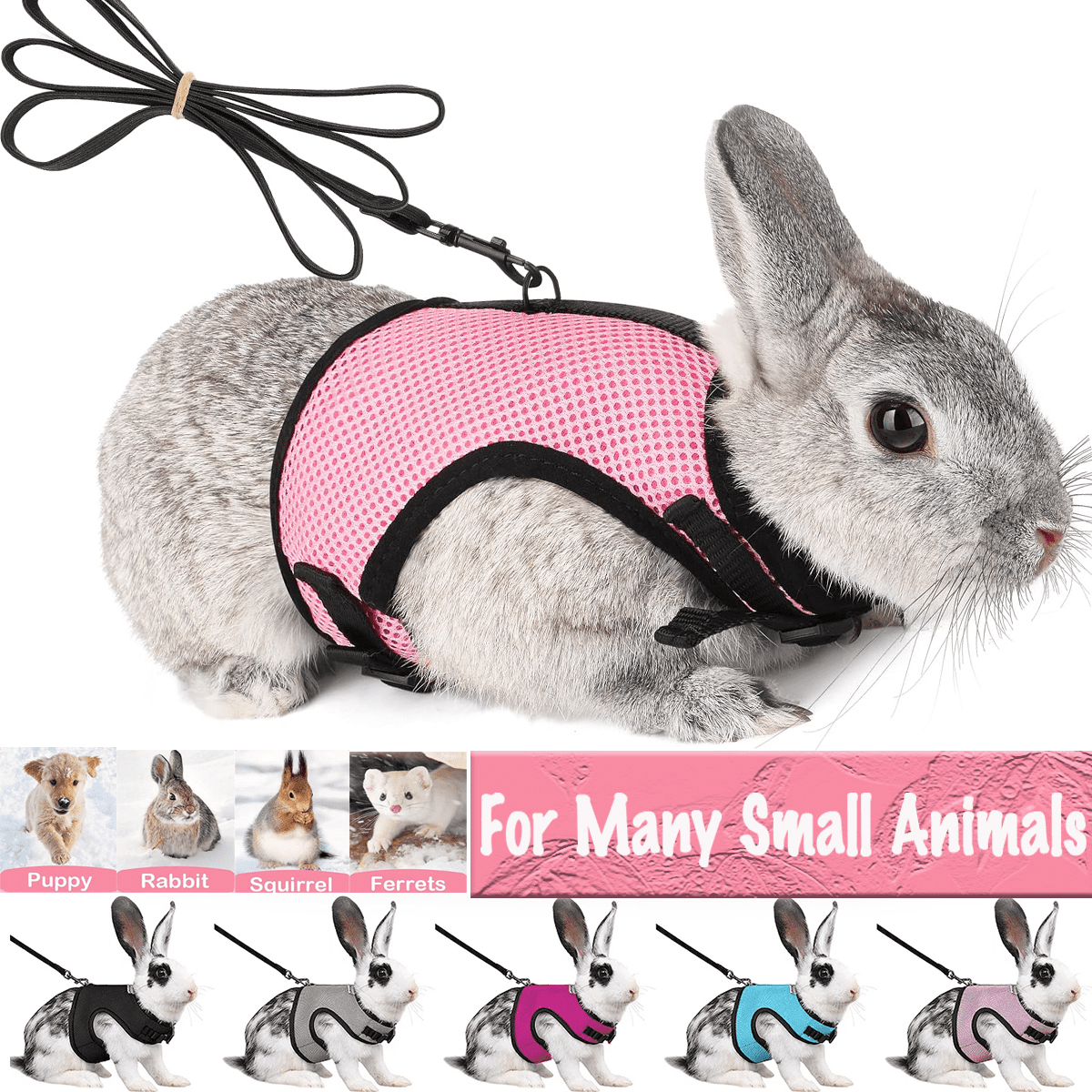 Bunny Rabbit Harness with Leash Cute Adjustable Buckle Breathable Mesh ...