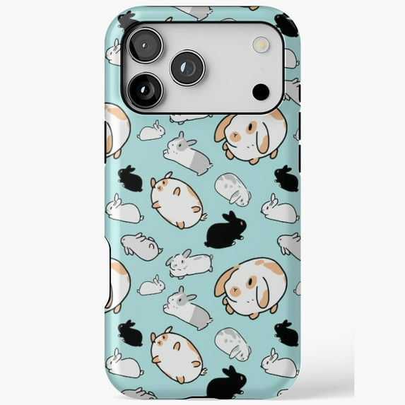 Bunny Rabbit Pattern Pastel Blue Art iPhone Case 17 to 11 Pro Max ...