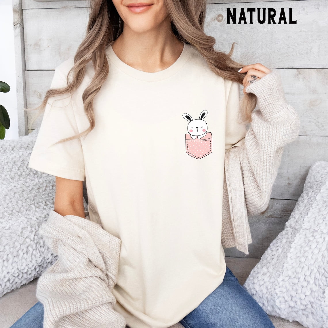 Bunny Rabbit Pocket Shirt, Anime Style Cute Bunny Rabbit Tee, Family ...