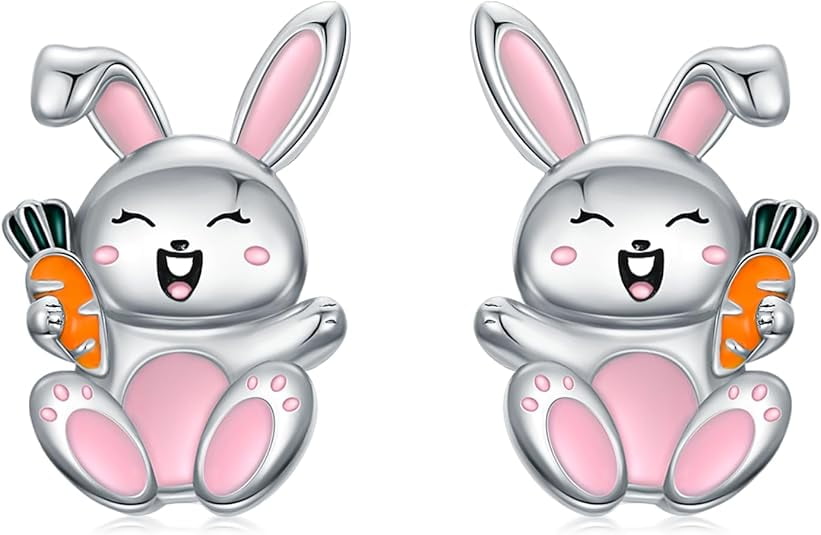Bunny Rabbit Stud Earrings 925 Sterling Silver Rabbit with Carrot ...