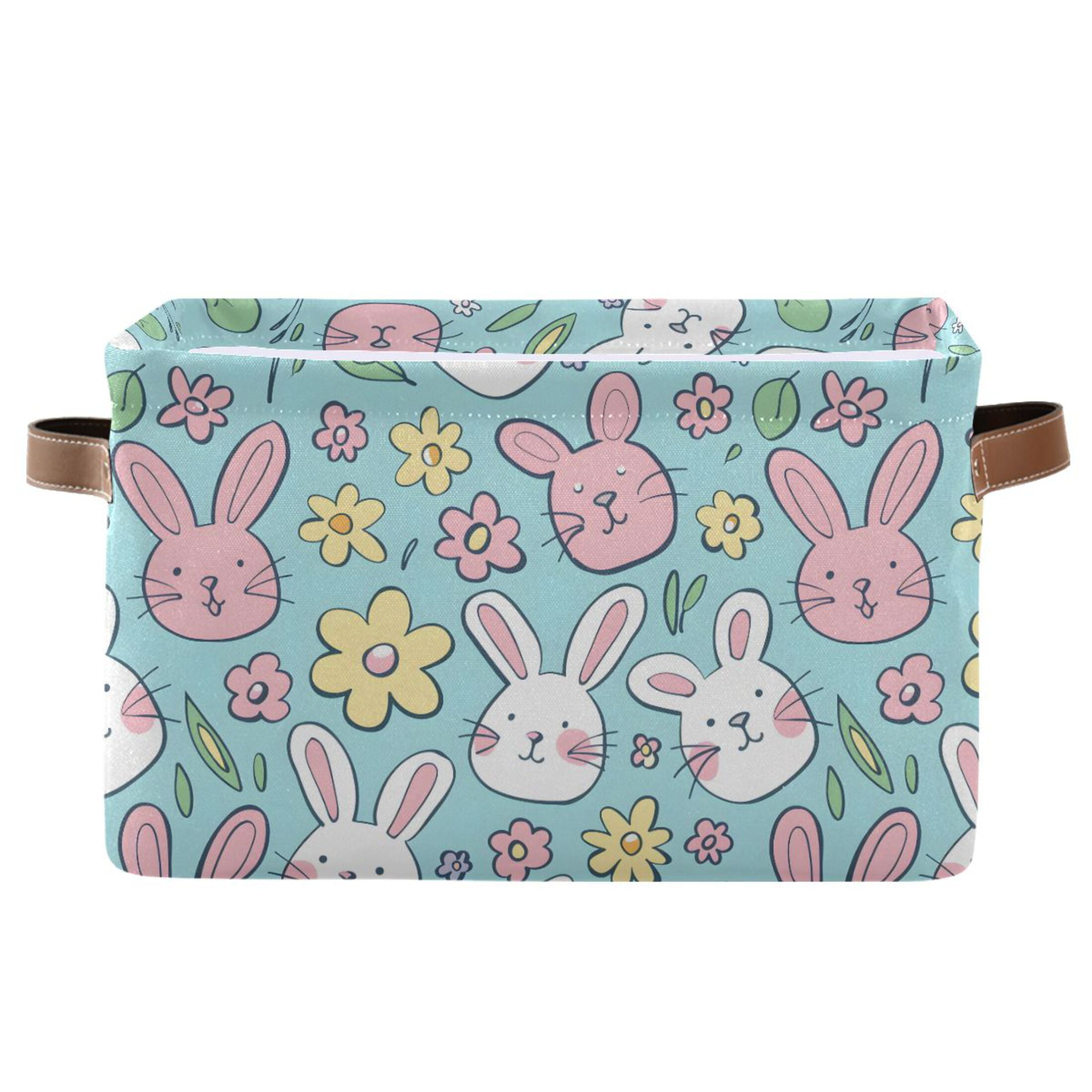 Bunny Rabbit and Daisy Flower Storage Bins with Handle Fabric Organizer ...