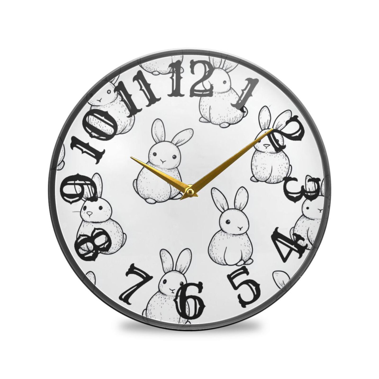 Bunny Rabbits Painting Wall Clock 10 Inch Silent Non Ticking Battery ...