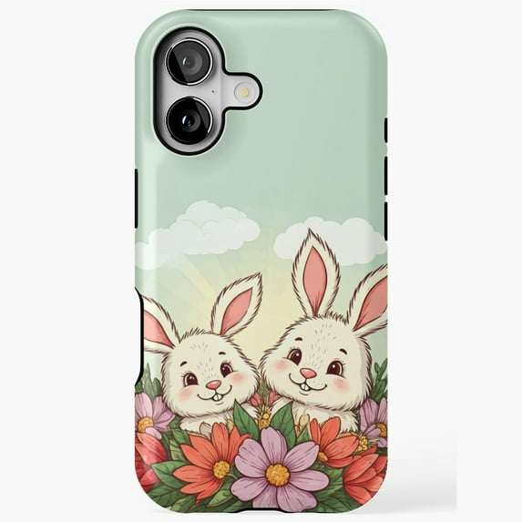 Bunny Rabbits with Flowers Soft Pastel Art iPhone Case 17 16 15 14 13 ...