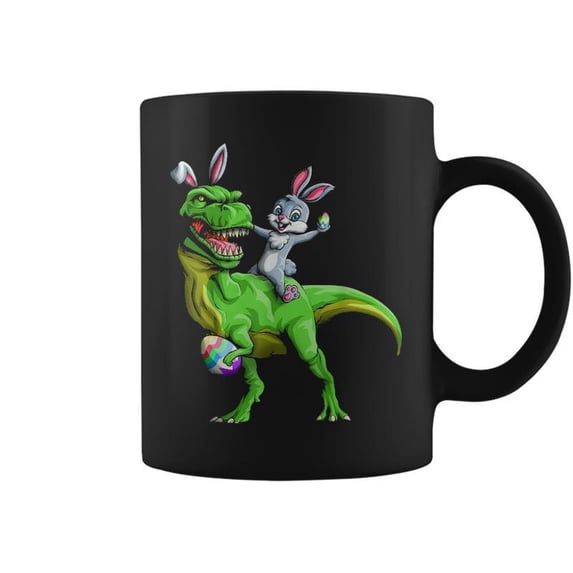 Bunny Riding Dinosaur Funny T Rex Easter Bunny Gift Coffee Mugs ...