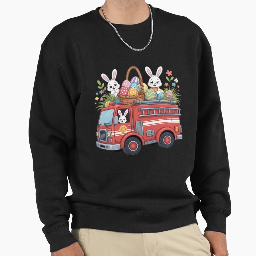 Bunny Riding Firetruck Firefighter Easter Retro Aesthetic Graphic Art ...