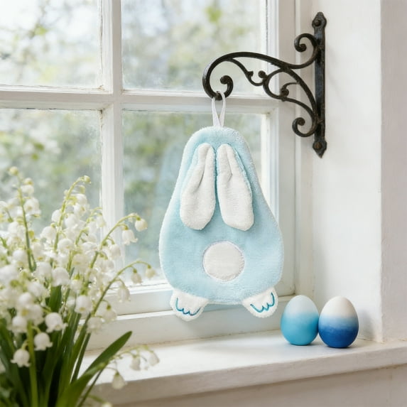 Bunny Shape Hanging Hand Towel Thick Coral Fleece Water Absorbent ...