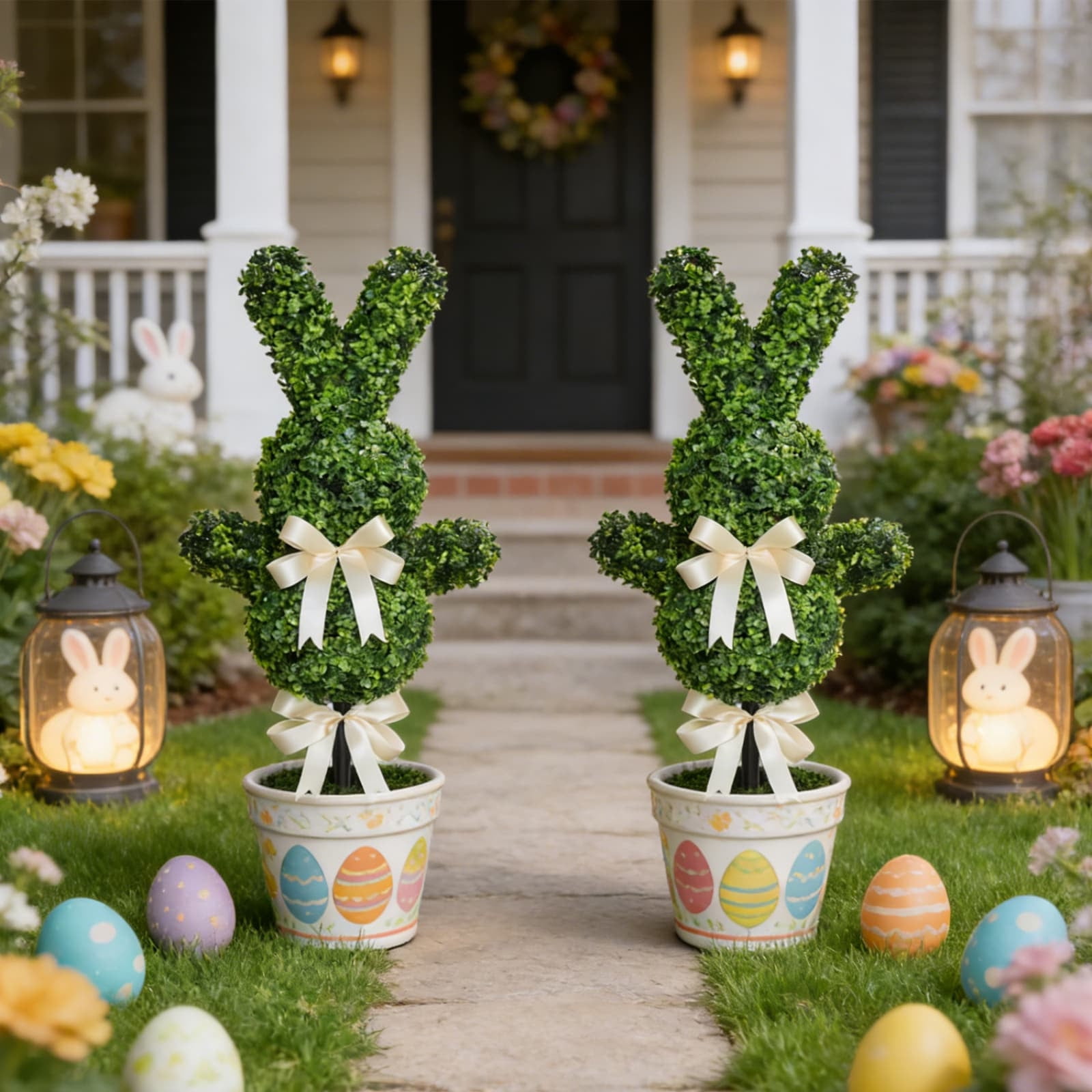 Bunny Shaped Boxwood Topiary with Plastic Planter Pot, UV-Resistant ...