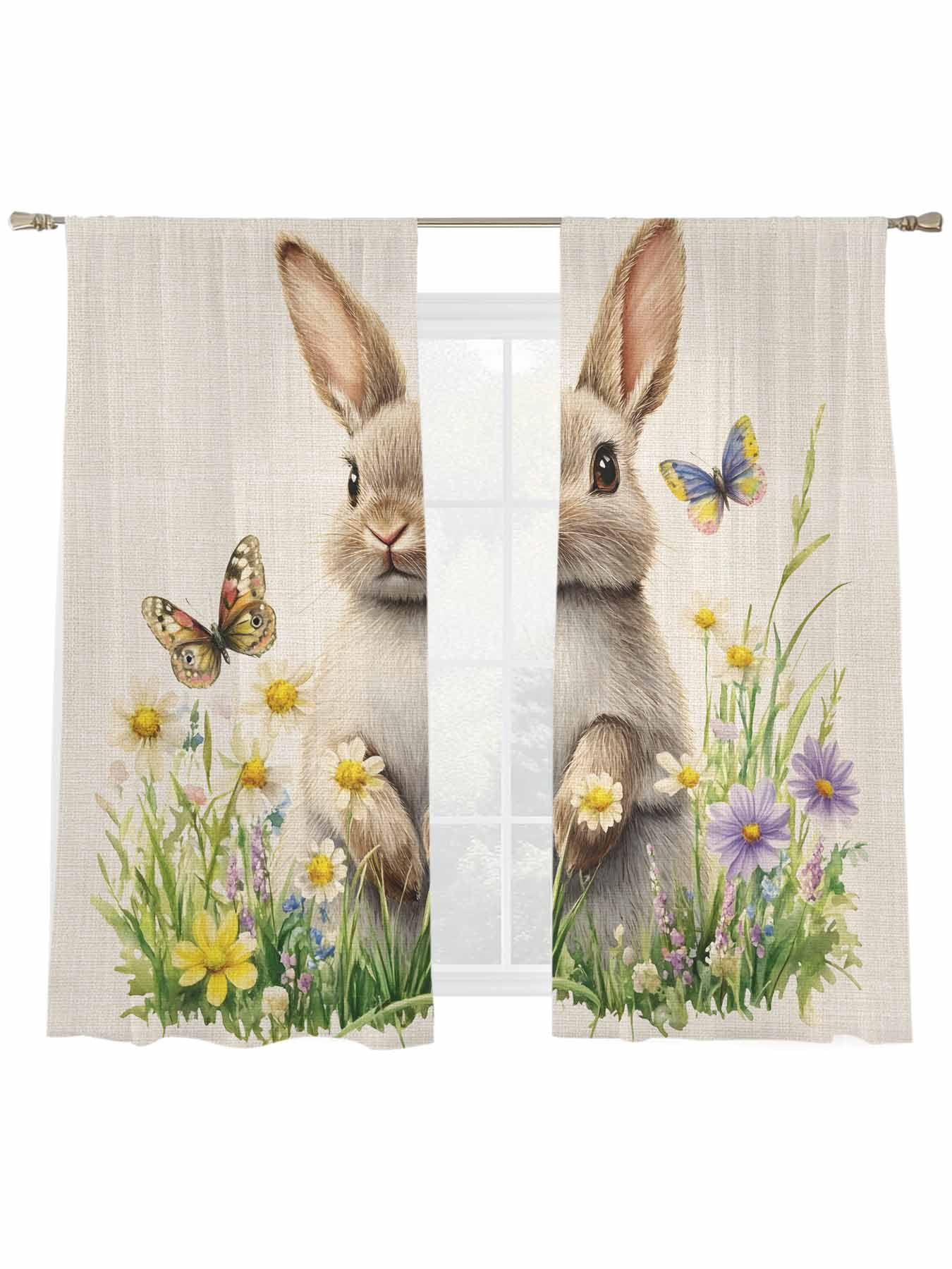 Bunny Sheer Curtains 2 Panels Set Easter Rabbit Sheer Window Curtains ...