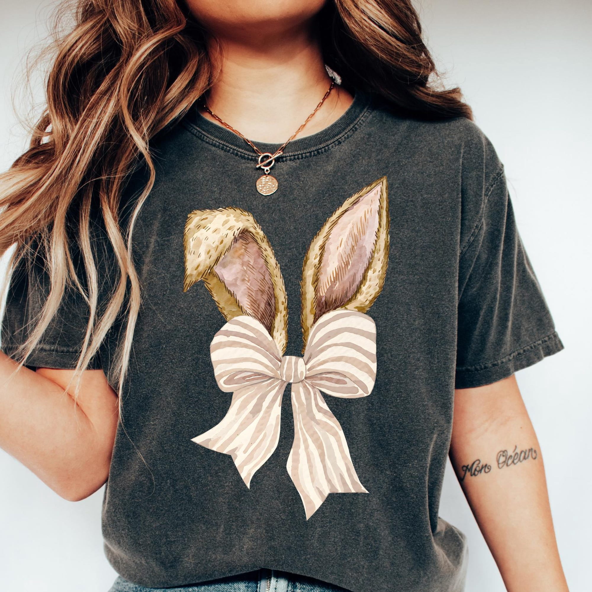 Bunny Shirt Coquette Easter Shirt Brown Bunny Ears Shirt Watercolor ...