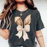 Bunny Shirt Coquette Easter Shirt Brown Bunny Ears Shirt Watercolor ...