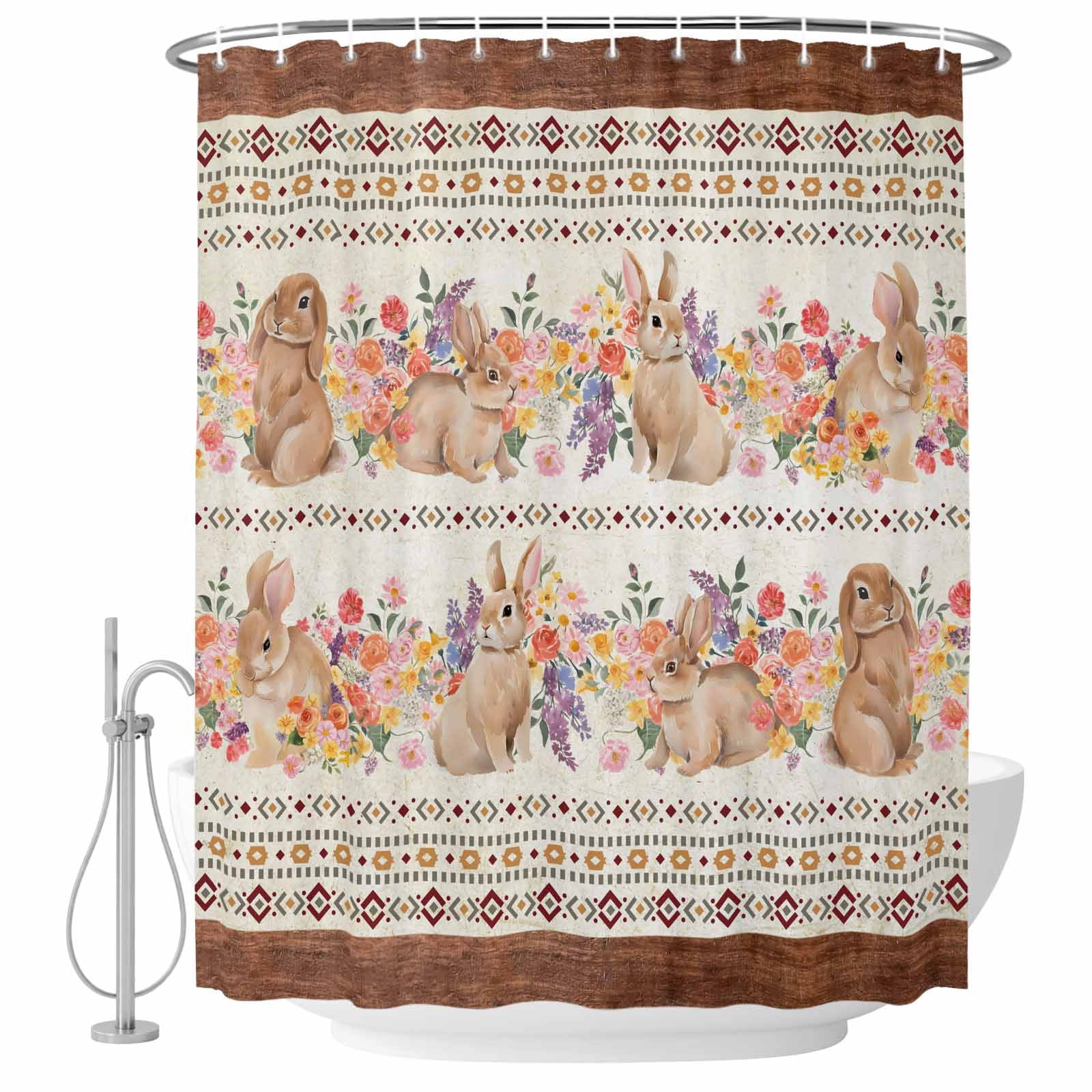 Bunny Shower Curtain Set - 48" x 72" Washable Bathtub Curtain with 12 ...