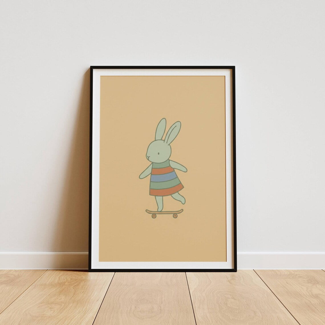 Bunny Skateboard Wall Art, Retro Animal Nursery Poster, Unframed Paper ...
