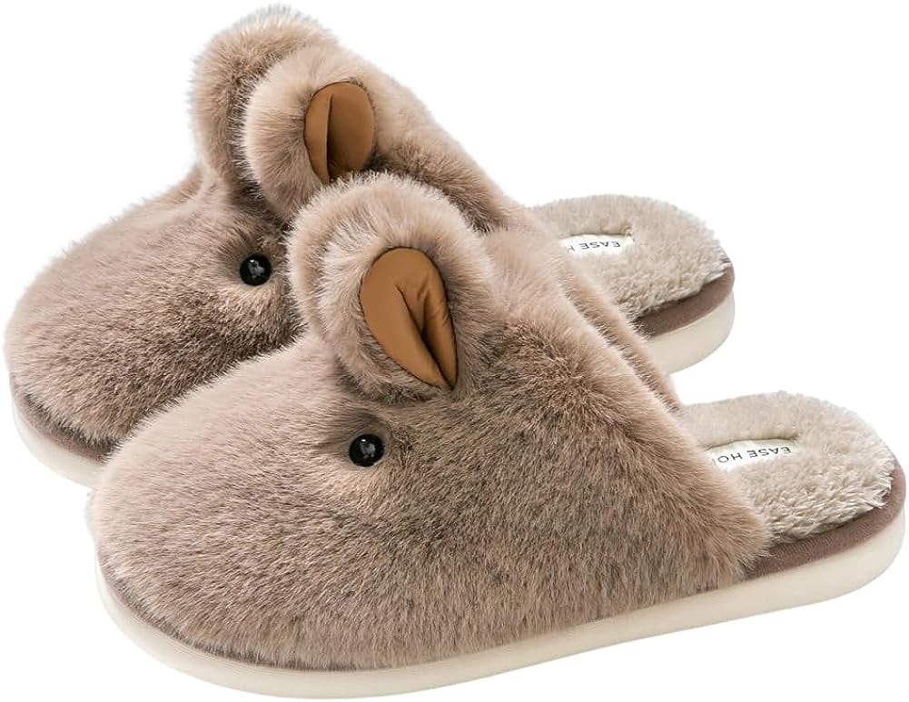 Bunny Slippers for Women Fuzzy Cute Animal Memory Foam Indoor House Slippers Easter Thanksgiving ...
