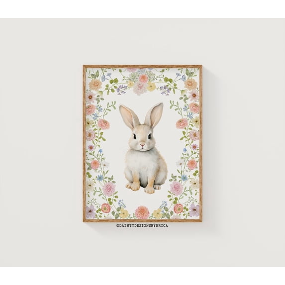 Bunny Spring Floral Wall Art, Unframed Canvas Size 12x18 - Walmart.com