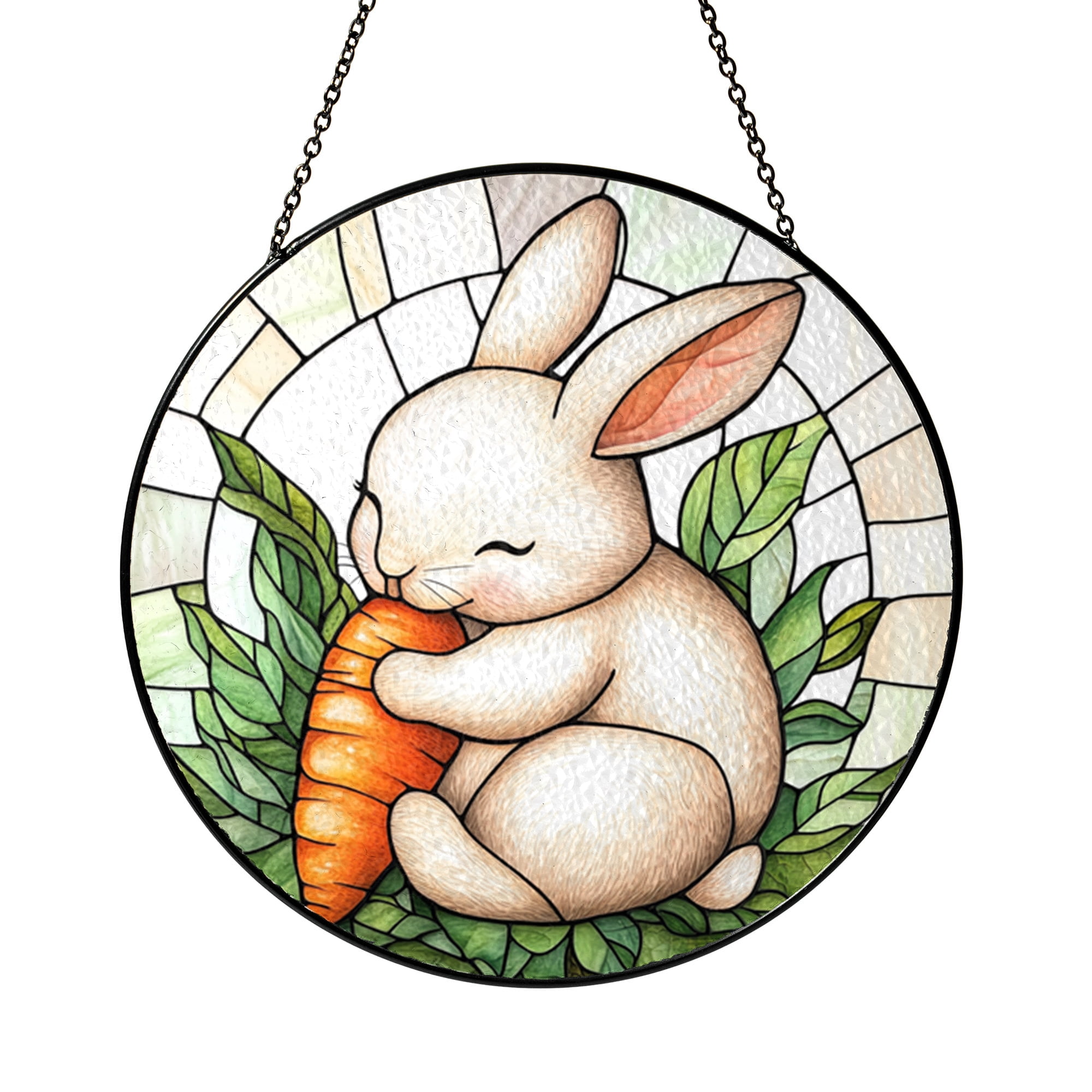 Bunny Stained Glass Suncatcher, Cute Rabbit with Carrot Window Hanging ...