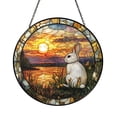 Bunny Stained Glass Window Hanging Golden Sunset Landscape Nature Decor ...