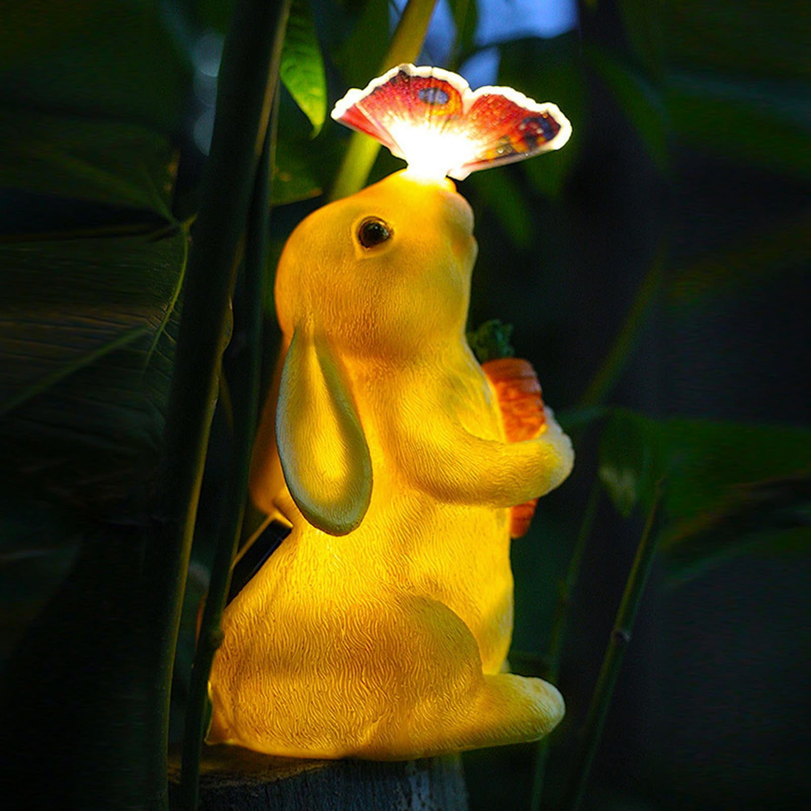 Garden Outdoor Decor, Rabbit Solar Light, Rabbit with Solar Butterfly ...