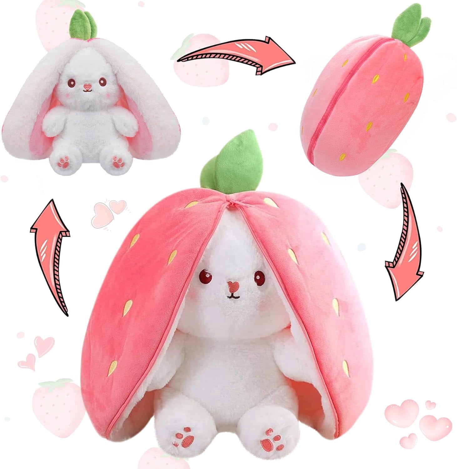 Bunny Stuffed Animal Reversible Cuddle Bunny Stuffed,Strawberry Bunny ...