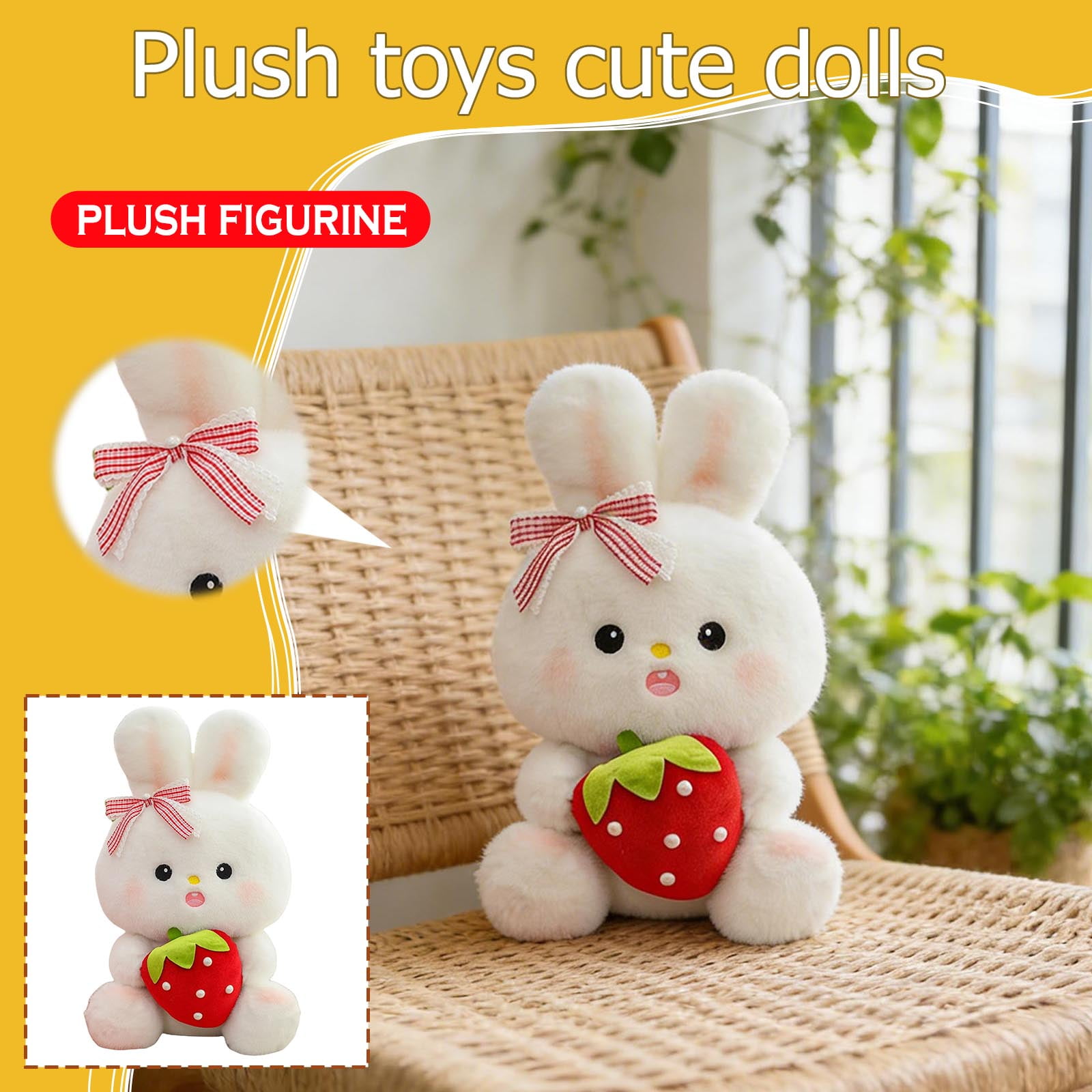 Bunny Stuffed Animal with Strawberry, 15.7 Inch Soft Rabbit Plushie ...