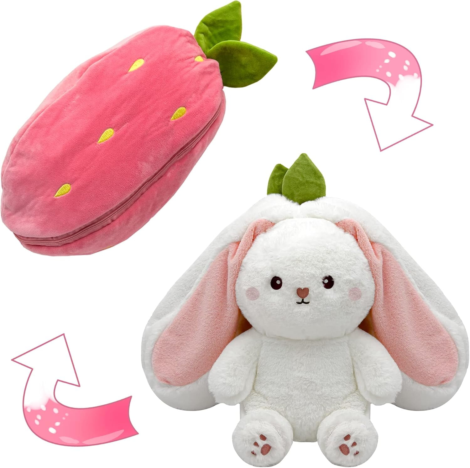 Bunny Stuffed Animal,Strawberry Reversible Cuddle Bunny Plush Doll with ...