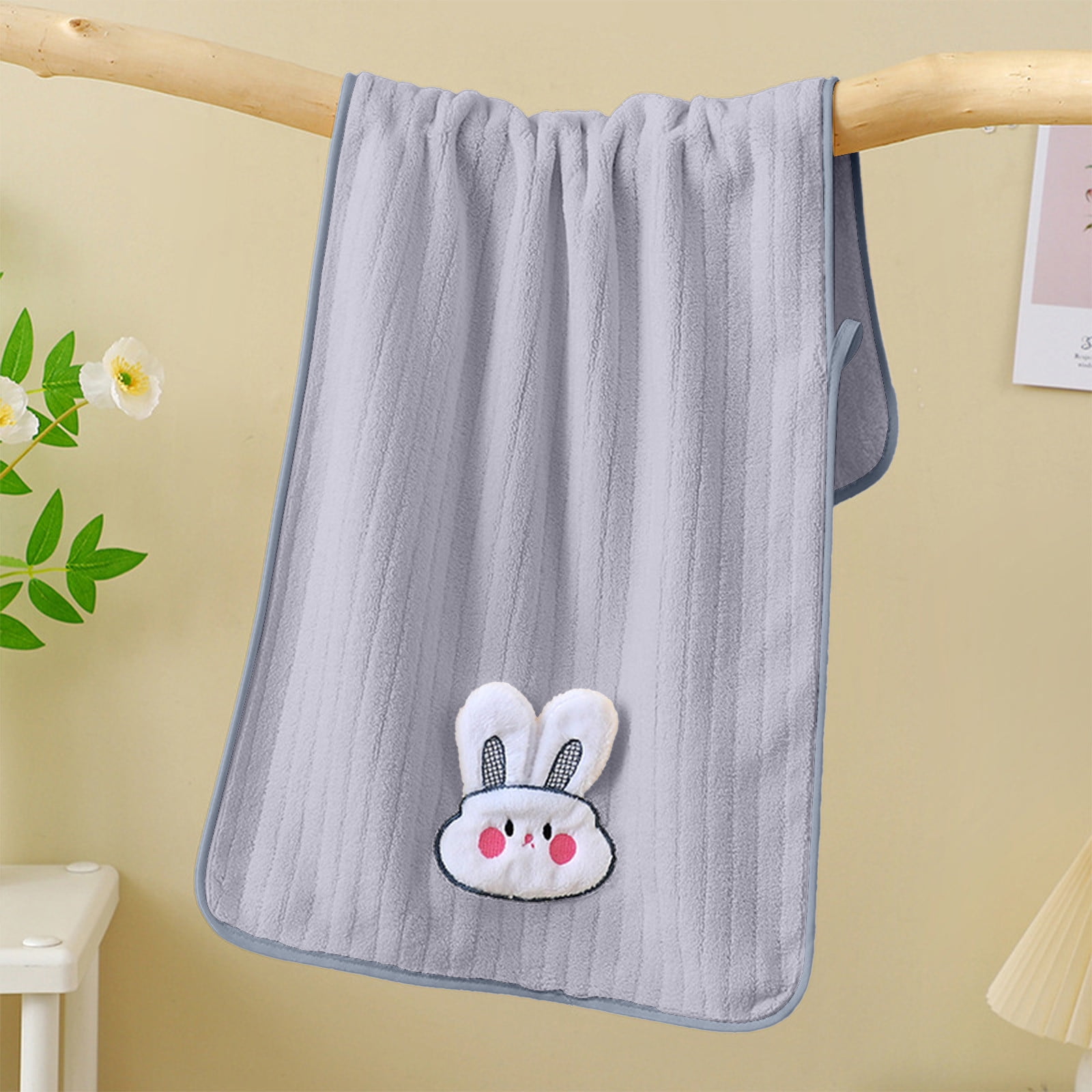 Bunny Stuffed Animal White Gray Spotted Rabbit Hood Towel, Fluffy Pink ...