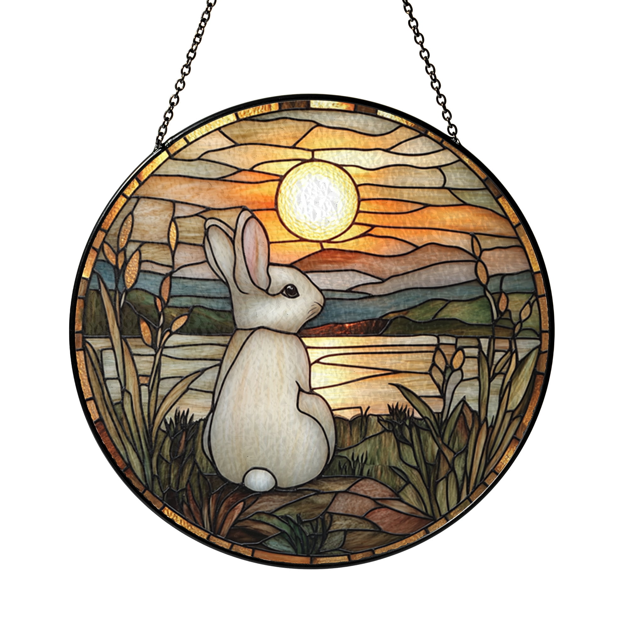 Bunny Sunset Round Suncatcher – Stained Glass Style Nature Window Decor ...