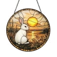Bunny Sunset Stained Glass Window Hanging Warm Nature Scene Decor ...