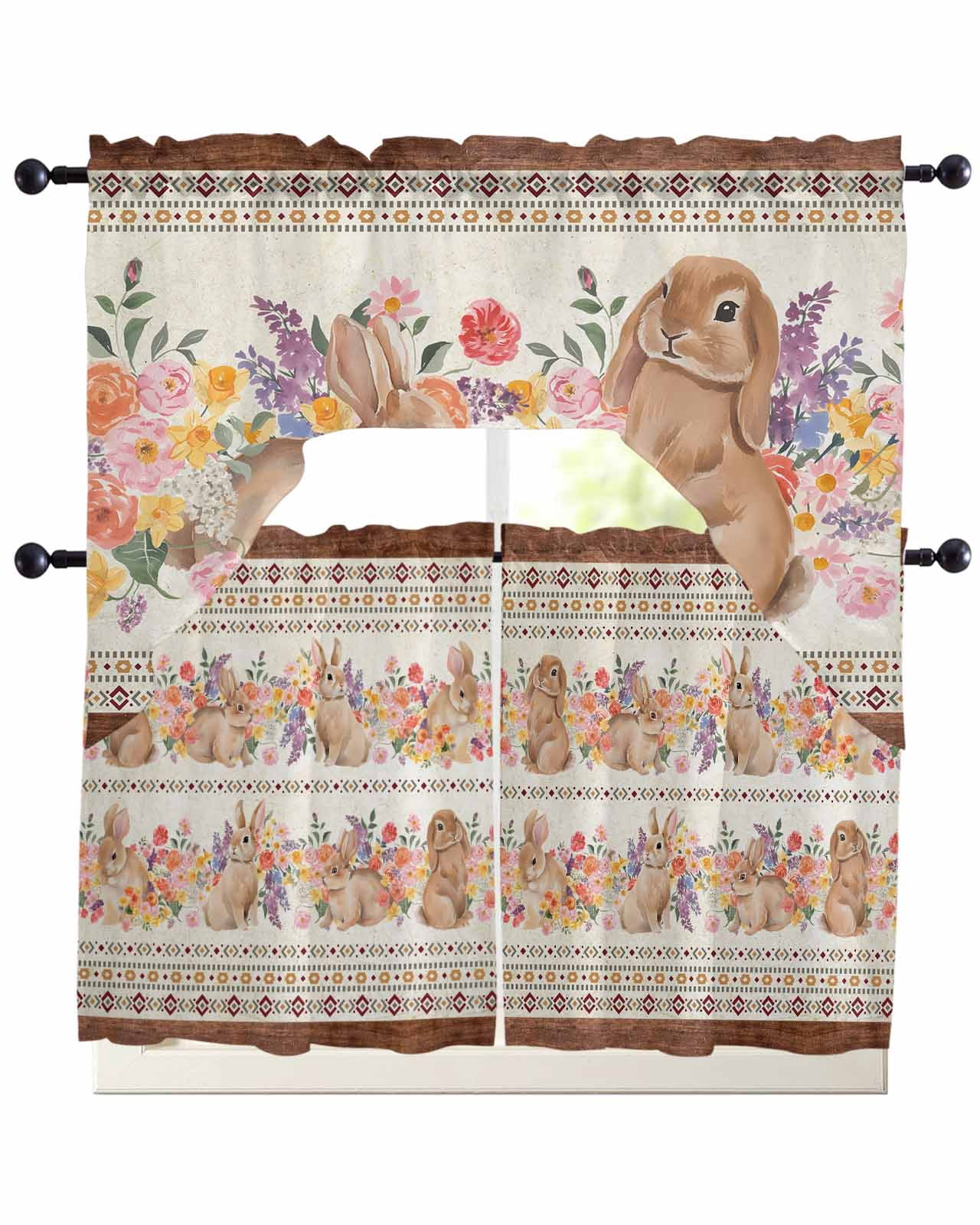 Bunny Swag Kitchen Curtains Sets for Windows 24 Inch Length, Spring ...