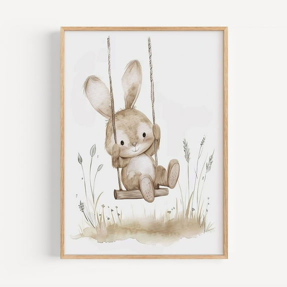 Bunny Swing Poster: Pastel Nursery Wall Art, Unframed Poster Size 24x36 ...
