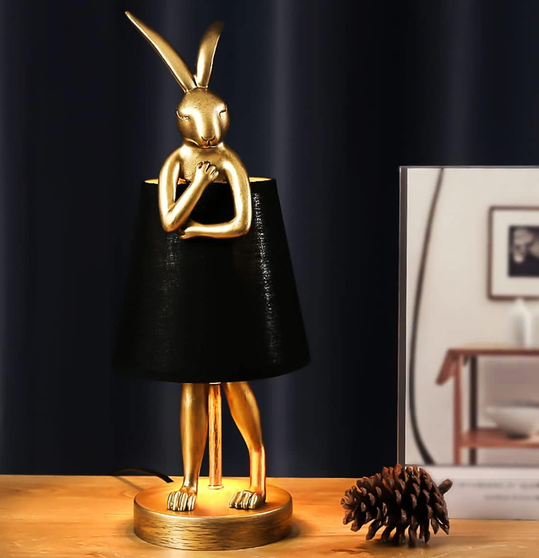 Bunny Table Lamp, Resin Rabbit Desk Light, Animal Lamps with Black ...