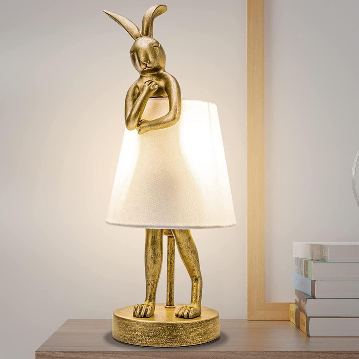Bunny Table Lamp, Resin Rabbit Desk Light, Animal Lamps with Linen ...