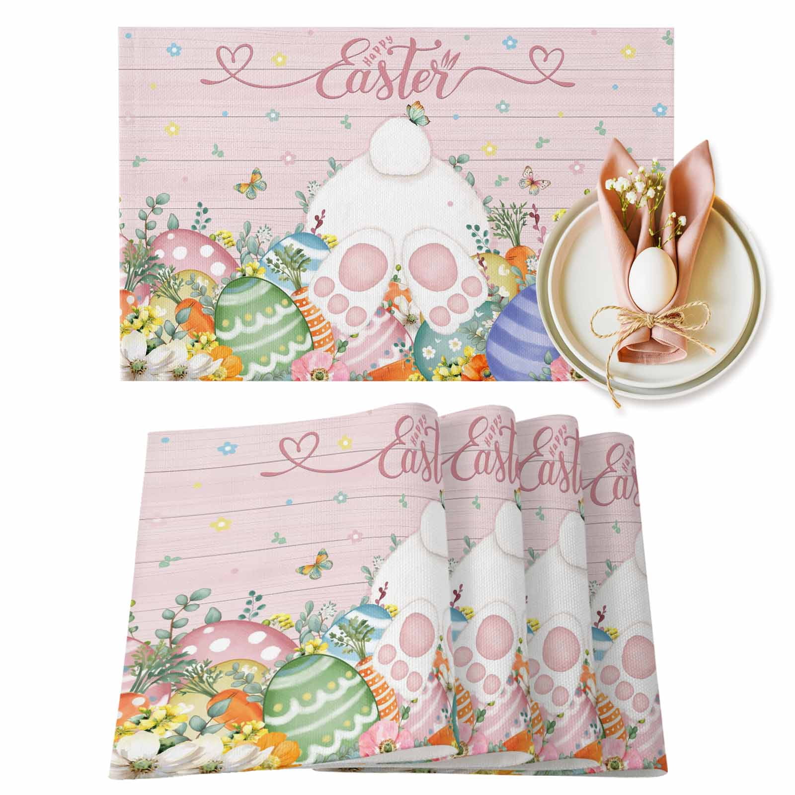 Bunny Tail Happy Easter Placemats Set of 12, Color Eggs Spring Flowers ...