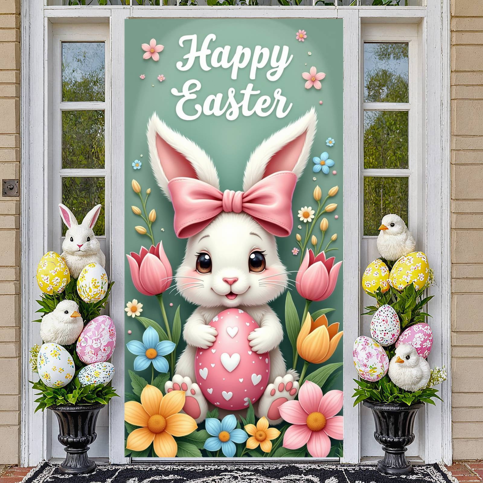 Bunny Theme Easter Banner Colorful Bows Bunny Backdrop Polka Dot ...