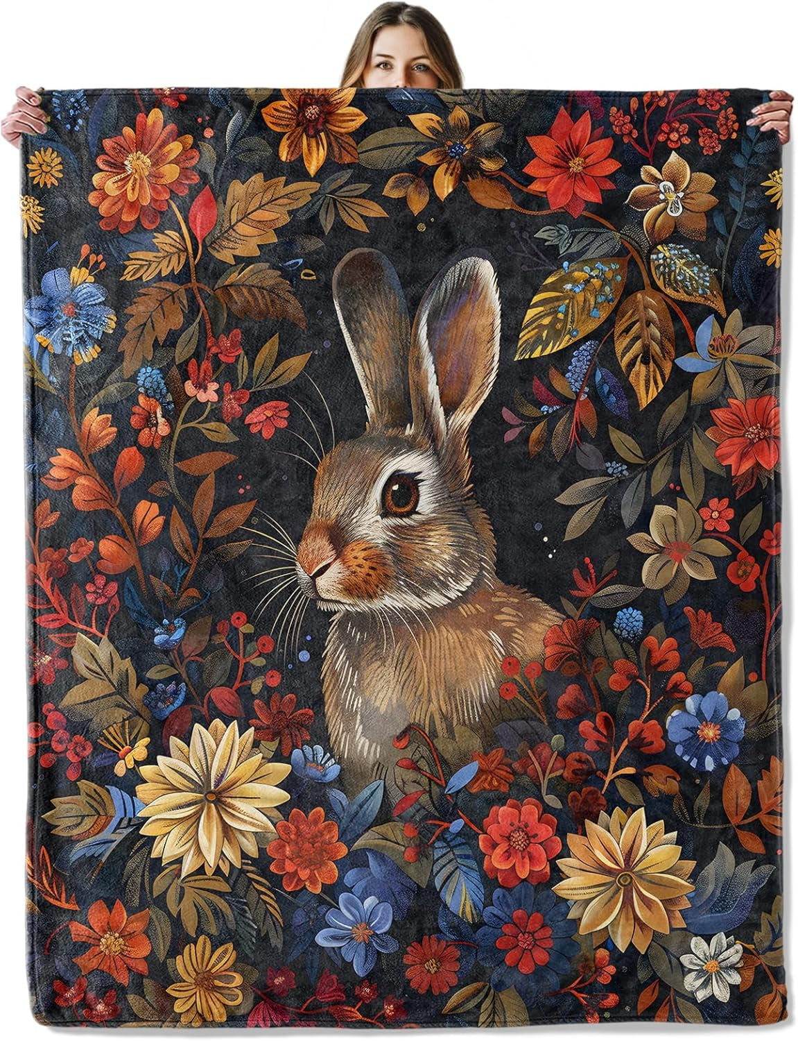 Bunny Throw Blanket, 50x60 in, Cozy Flannel Blanket for Bedroom ...