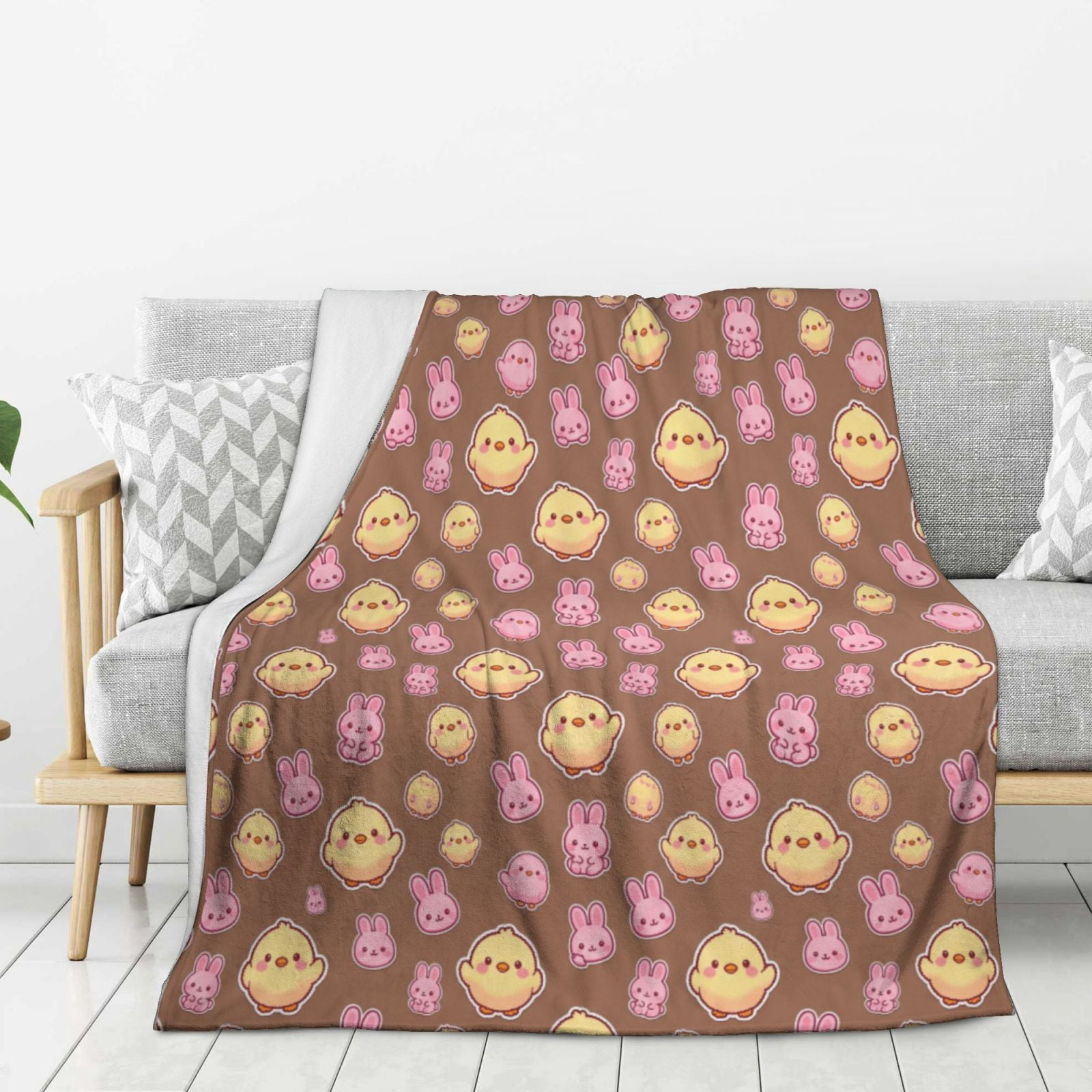 Bunny Throw Blanket, Aesthetic Floral Bunny Bed Decor, Soft Flannel ...