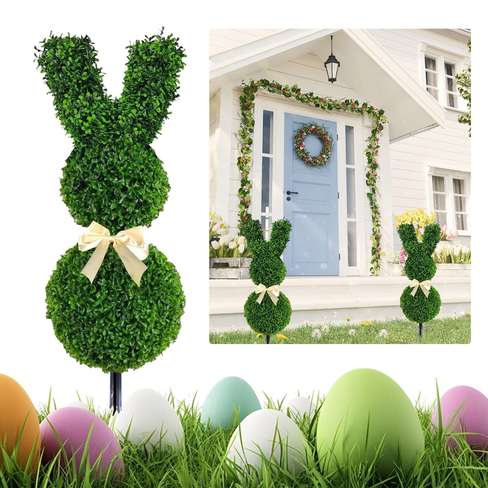 Bunny Topiary, 35.5inch Green Artificial Bunny-Shaped Topiary Tree Pot ...
