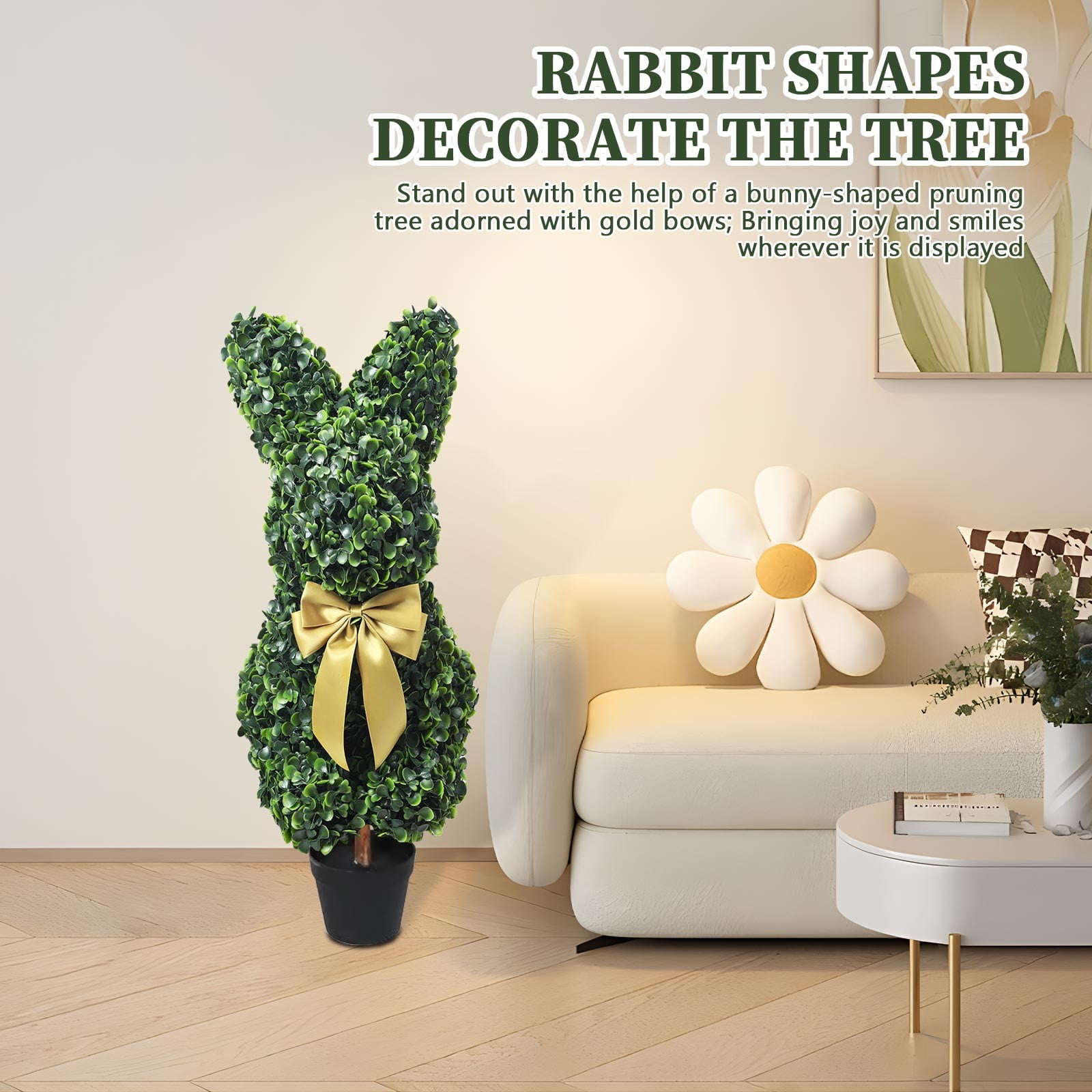 Bunny Topiary, 3ft Green Artificial Bunny-Shaped Topiary Tree Pot ...