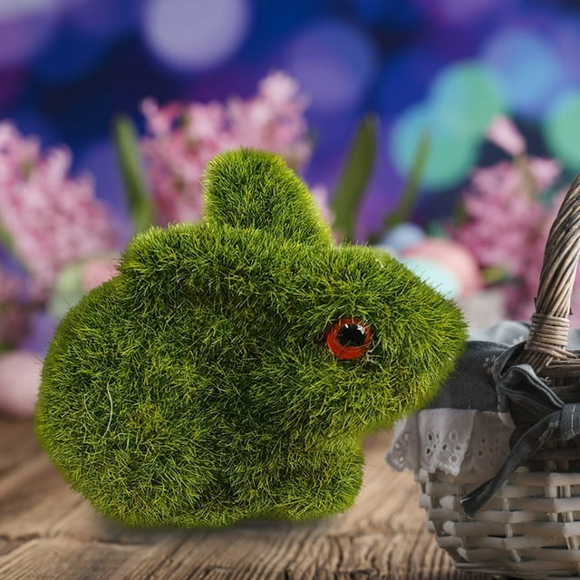 Bunny Topiary Easter Decor - Flocked Green Rabbit Statues for Spring ...