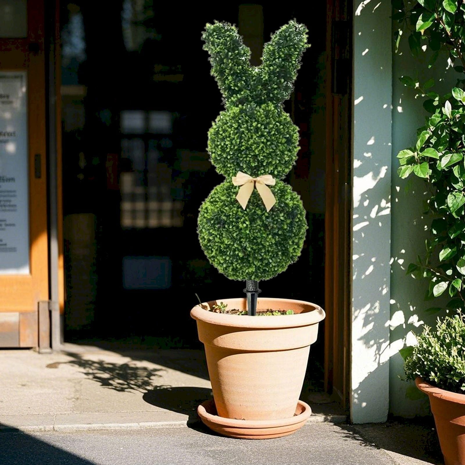 Bunny Topiary, Green Artificial Bunny-Shaped Topiary Tree Pot Fake ...