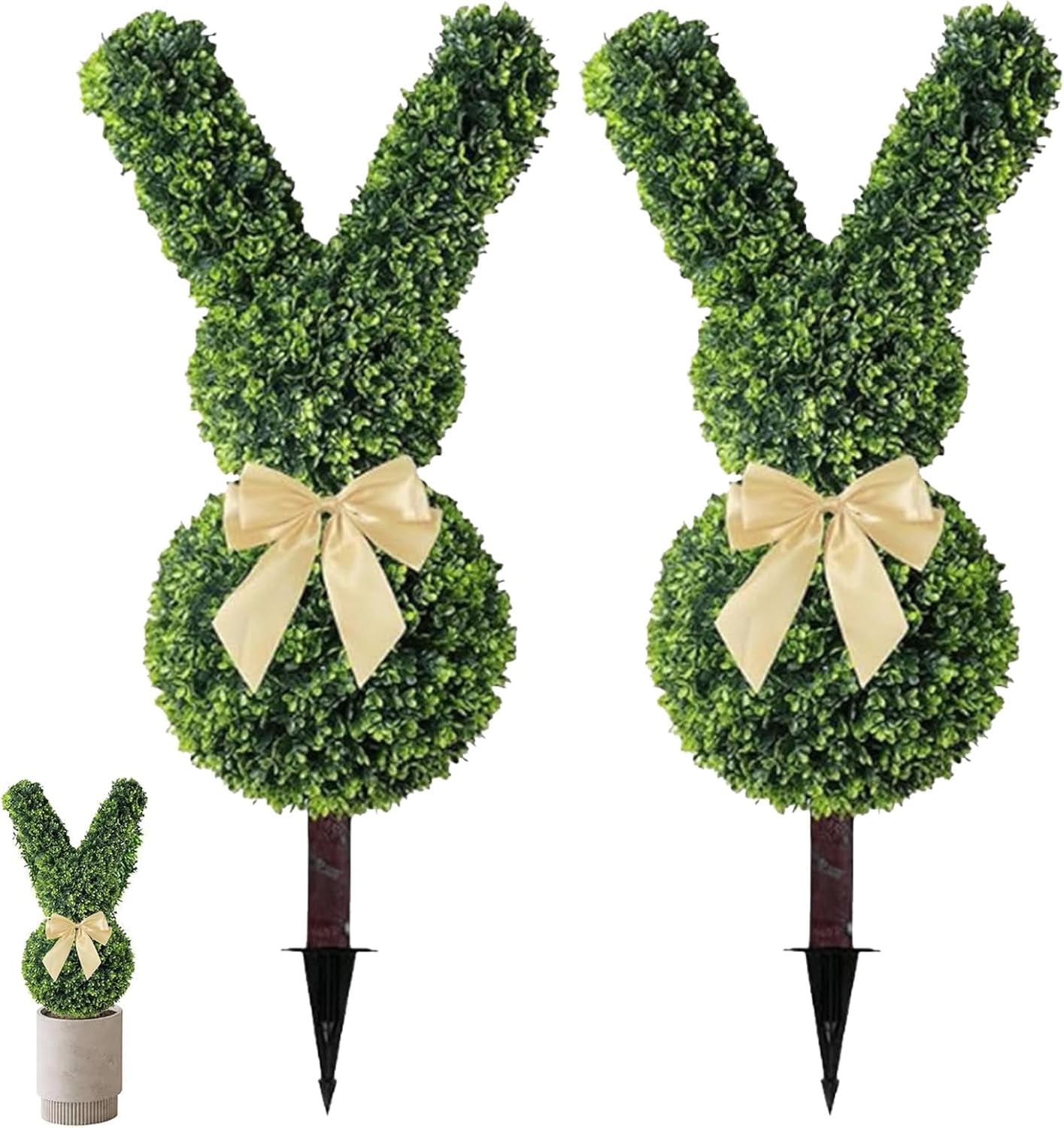 Bunny Topiary, Green Artificial Bunny-Shaped Topiary Tree Pot Fake ...