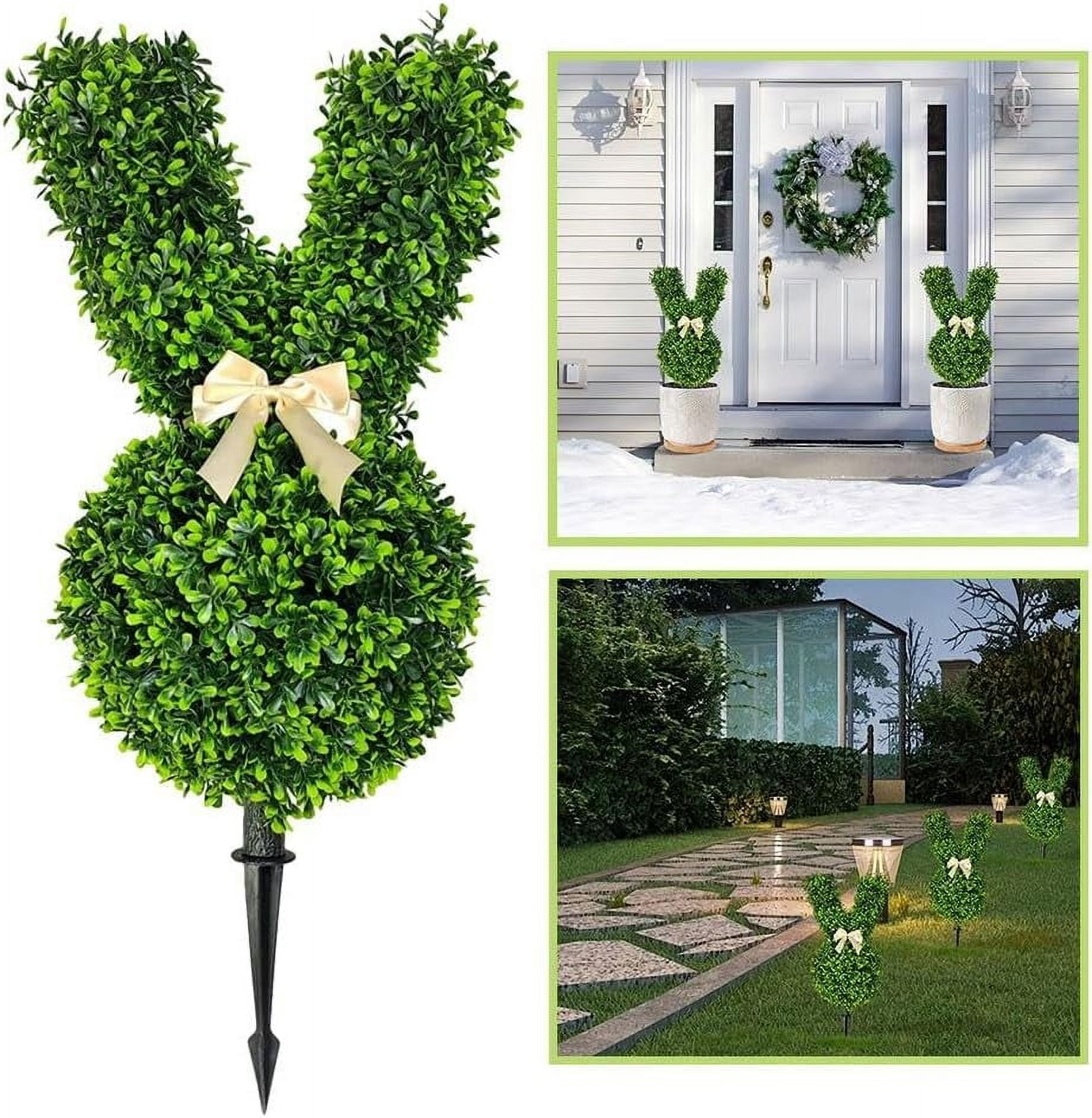 Bunny Topiary, Green Artificial Bunny-Shaped Topiary Tree Pot Fake ...