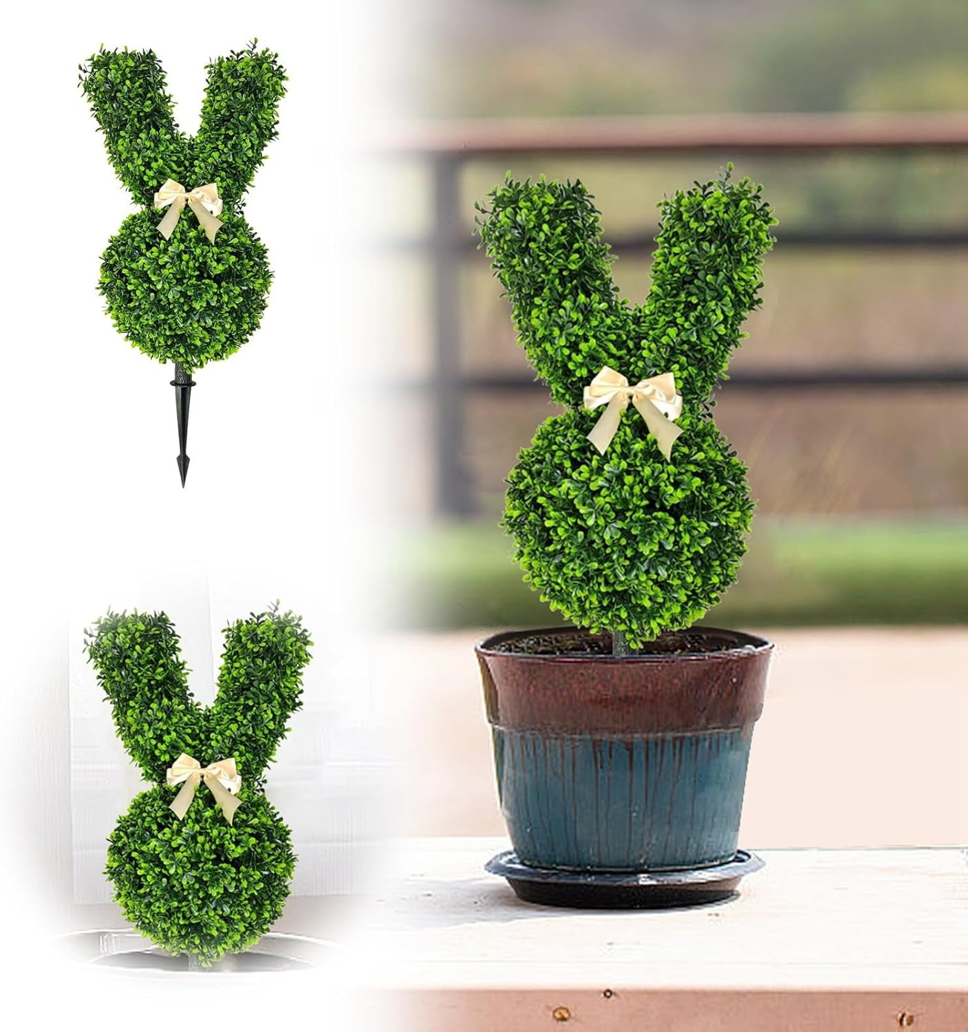 Bunny Topiary, Green Artificial Bunny-Shaped Topiary Tree Pot, Bunny ...